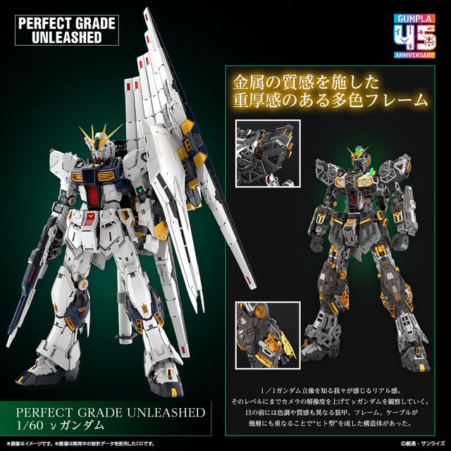 究極のガンプラ「PG UNLEASHED 1/60 νガンダム」追加情報！圧倒的密度の内部フレームや「LEDユニット（別売り）」がお披露目 (2025年6月3日) - エキサイトニュース
