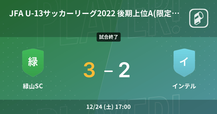 【JFA U-13サッカーリーグ 上位A(限定公開)12/24】緑山SCがインテルとの攻防の末、勝利を掴み取る (2022年12月24日) - エキサイトニュース