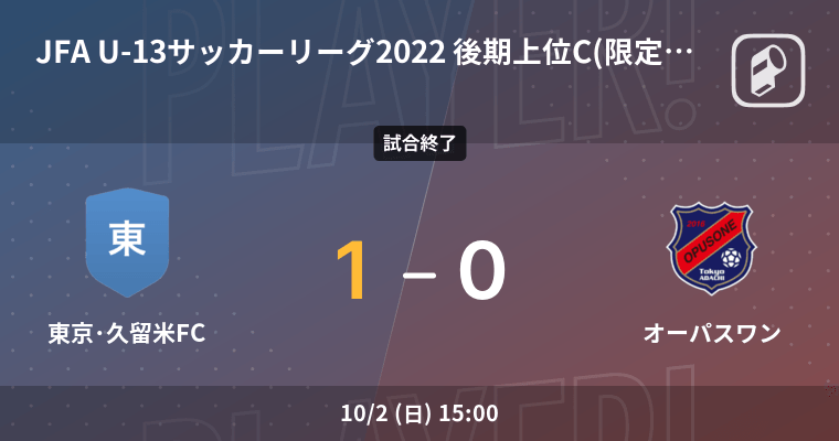 【JFA U-13サッカーリーグ 上位C(限定公開)10/2】東京･久留米FCがオーパスワンとの一進一退を制す (2022年10月2日) - エキサイトニュース