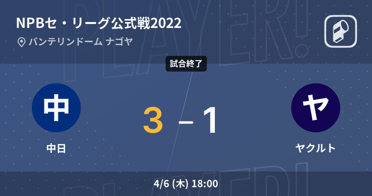 【NPBセ・リーグ公式戦ペナントレース】中日がヤクルトから勝利をもぎ取る (2023年4月6日) - エキサイトニュース
