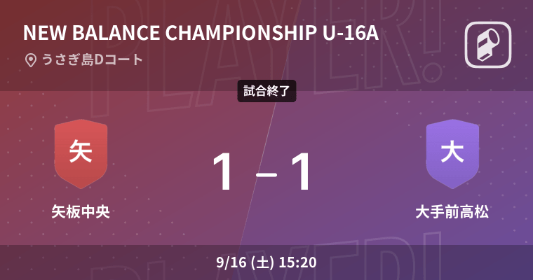 【NEW BALANCE CHAMPIONSHIP U-16予選リーグAブロック】矢板中央が大手前高松と引き分ける (2023年9月16日 ...