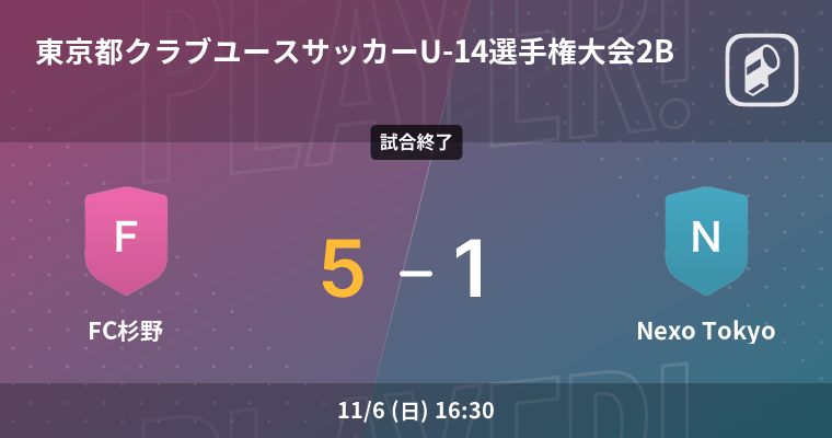 【東京都クラブユースサッカーU14選手権大会2次リーグB11/6】FC杉野がNexo Tokyoを突き放しての勝利 (2022年11月6日) - エキサイトニュース