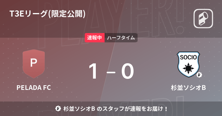 【速報中】PELADA FCvs杉並ソシオBは、PELADA FCが1点リードで前半を折り返す (2022年8月21日) - エキサイトニュース