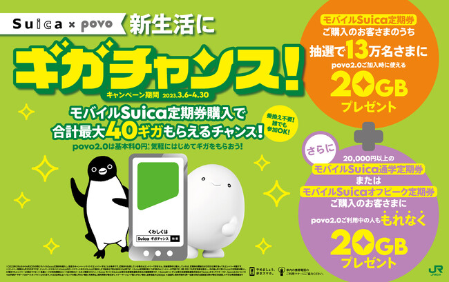 Suica×povo 新生活応援！モバイルSuica定期券購入で最大40ギガもらえるキャンペーン実施 (2023年3月3日) - エキサイトニュース