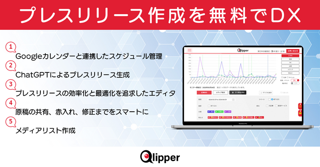 プレスリリース作業のDXを実現する5つの機能、無料でPR効果測定サービスQlipperが提供開始 (2024年5月8日) - エキサイトニュース