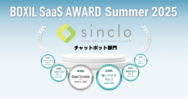チャットボット型Web接客ツール sinclo、「BOXIL SaaS AWARD Summer 2025」チャットボット部門で「Good Service」など6カテゴリに選出 (2025年6 ...
