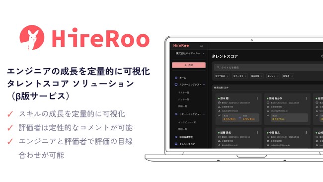 コーディング試験サービスのハイヤールー、社内向けスキル評価機能「HireRoo タレントスコア」β版をリリース (2023年10月16日) - エキサイトニュース