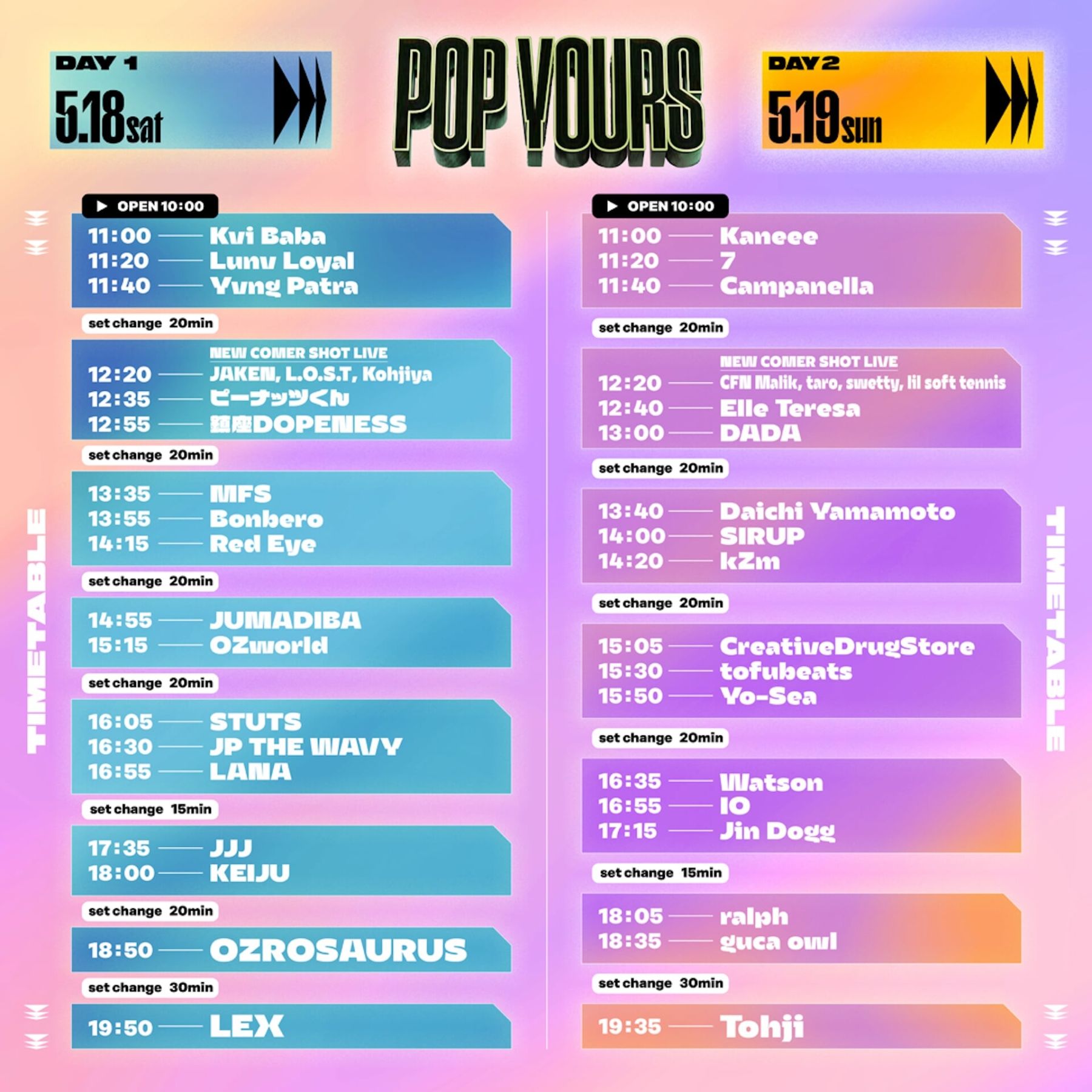 ＜POP YOURS 2024＞のタイムテーブルが公開｜LEXとTohjiがトリで登場、公式YouTubeでの生配信も決定 (2024年5月3日) - エキサイトニュース